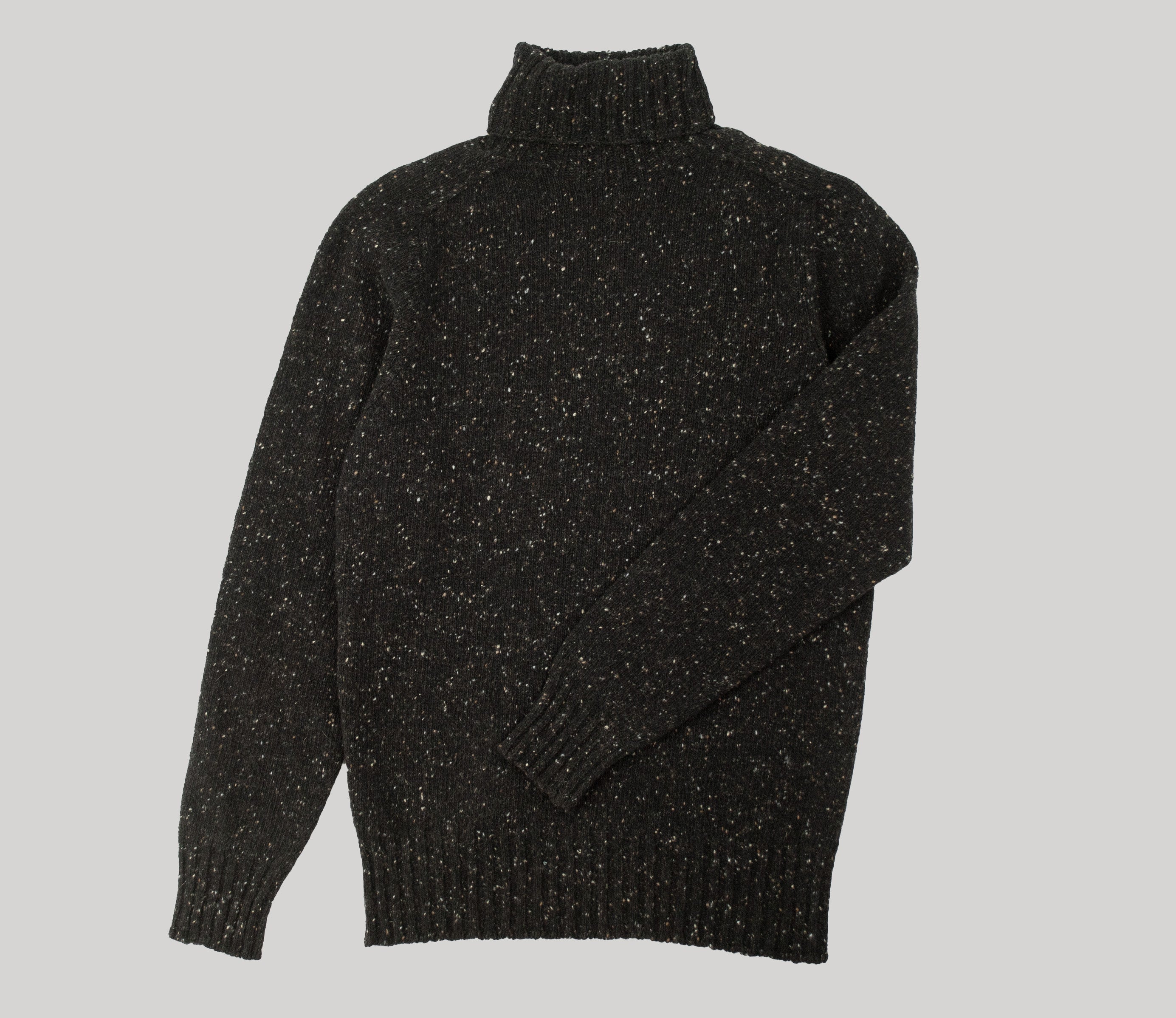 Merino Wool Donegal Roll Neck Jumper in Black Tweed – Genuine Scottish ...
