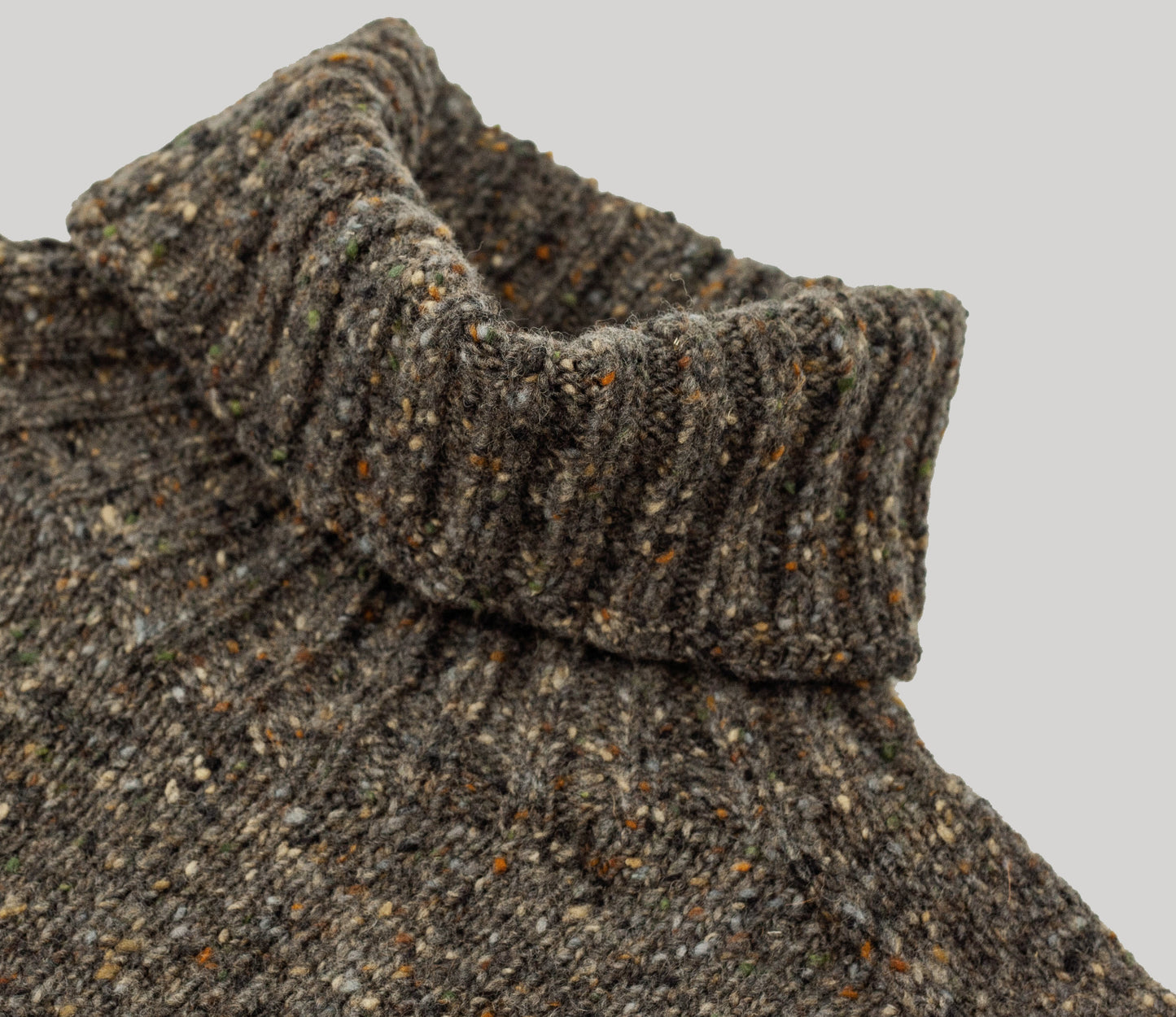 Merino Wool Donegal Roll Neck Jumper in Dark Natural Tweed – Genuine ...